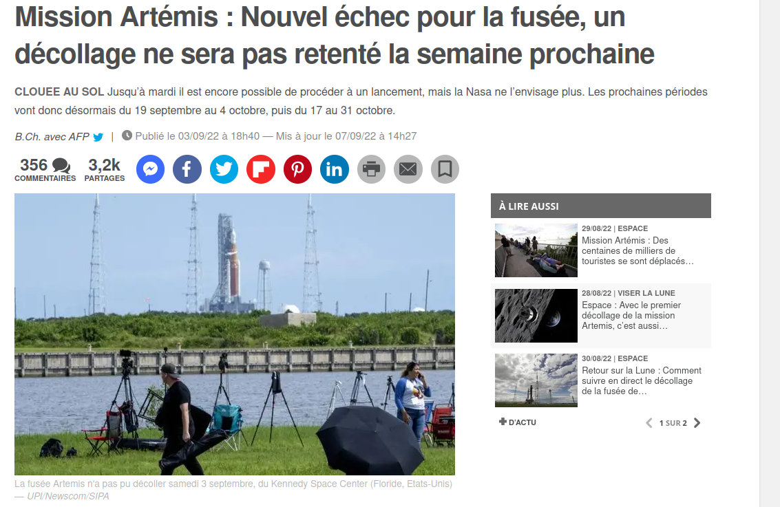 La NASA reporte une nouvelle fois le décollage de sa fusée vers la lune sur le forum Blabla 18 ...
