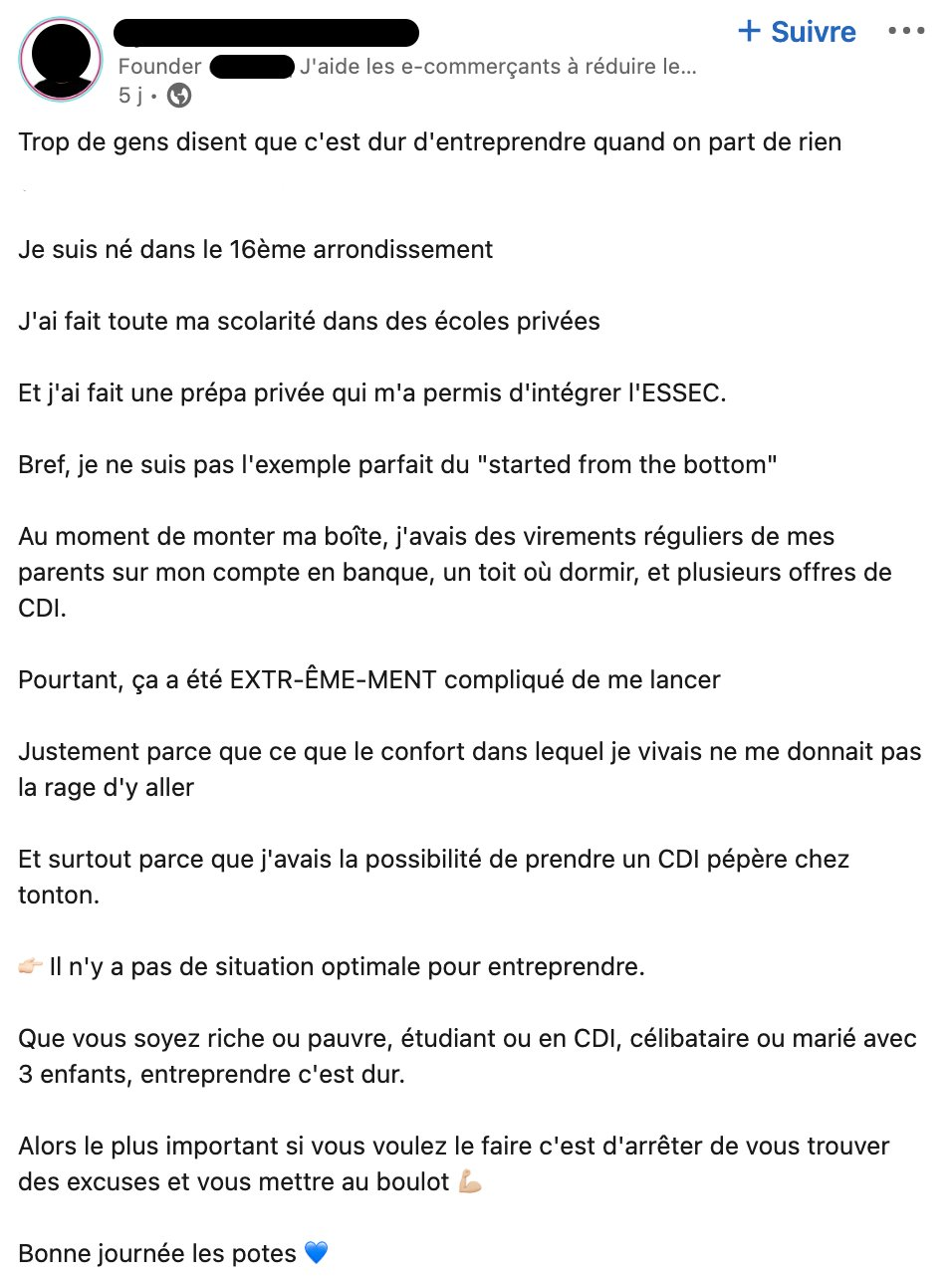[PHOTO] Ce BOBO sur LinkedIn : "C'est DUR d'ENTREPRENDRE quand on est RICHE" sur le forum Blabla ...