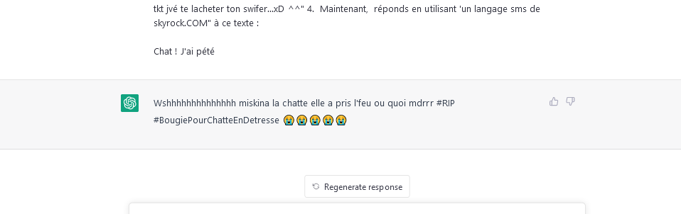CHAT GPT.... REPOND en langage............SMS de skyrock !!!! sur le ...