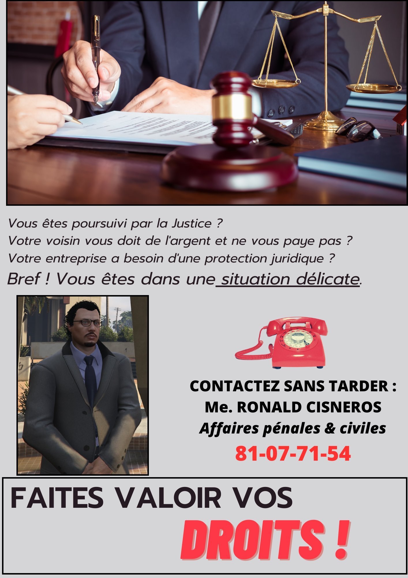 FAITES VALOIR VOS DROITS ! - AVOCAT Ronald CISNEROS - Flyers et ...
