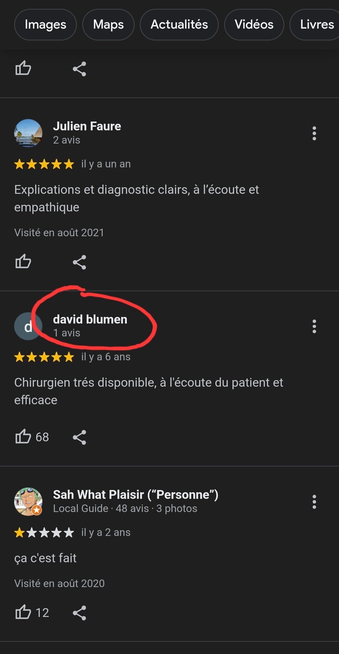 Ayaaa ce docteur qui se met des avis à lui même sur google sur le forum ...