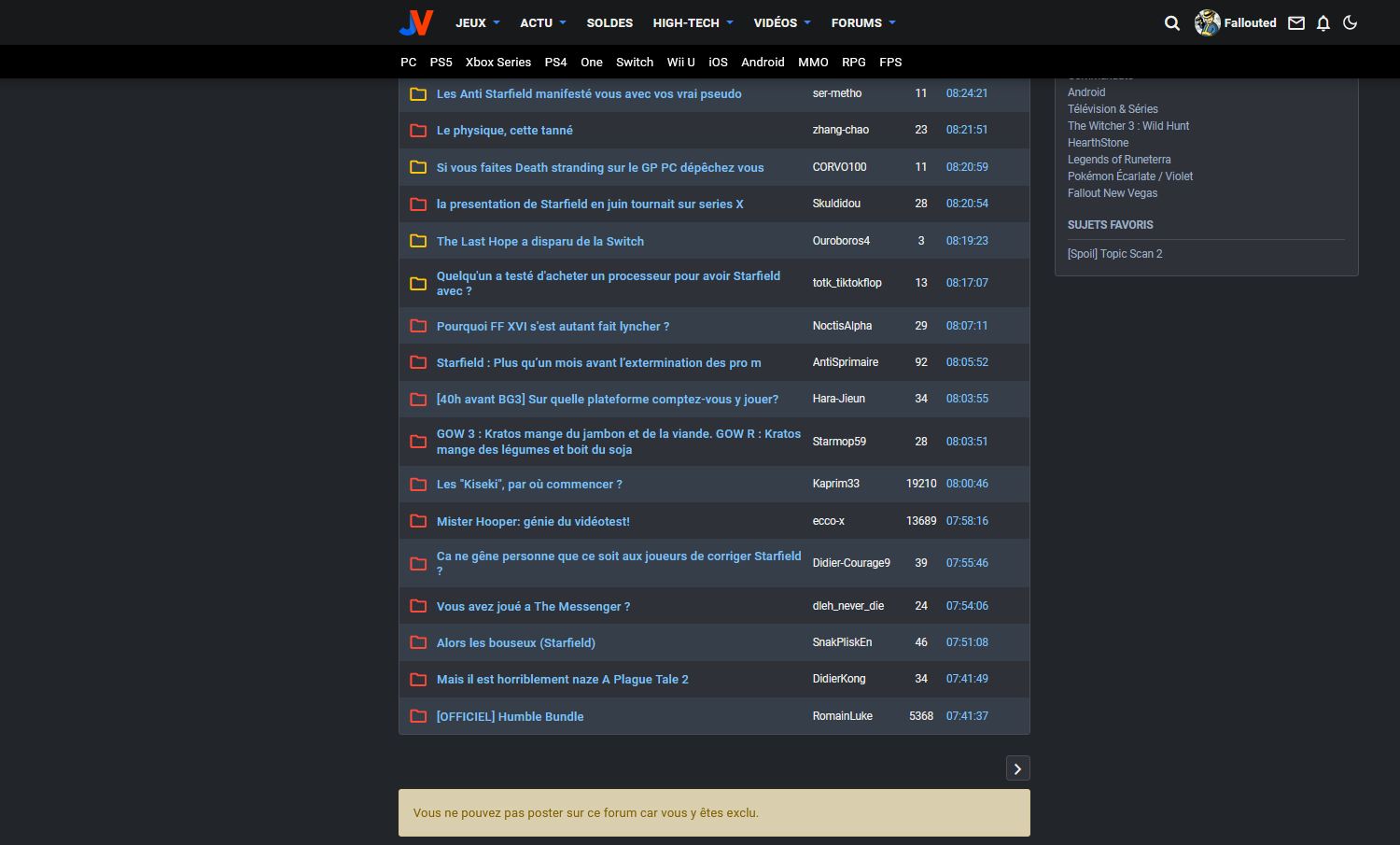 Les Anti Starfield manifesté vous avec vos vrai pseudo sur le forum Guerre des Consoles - 02-08 ...