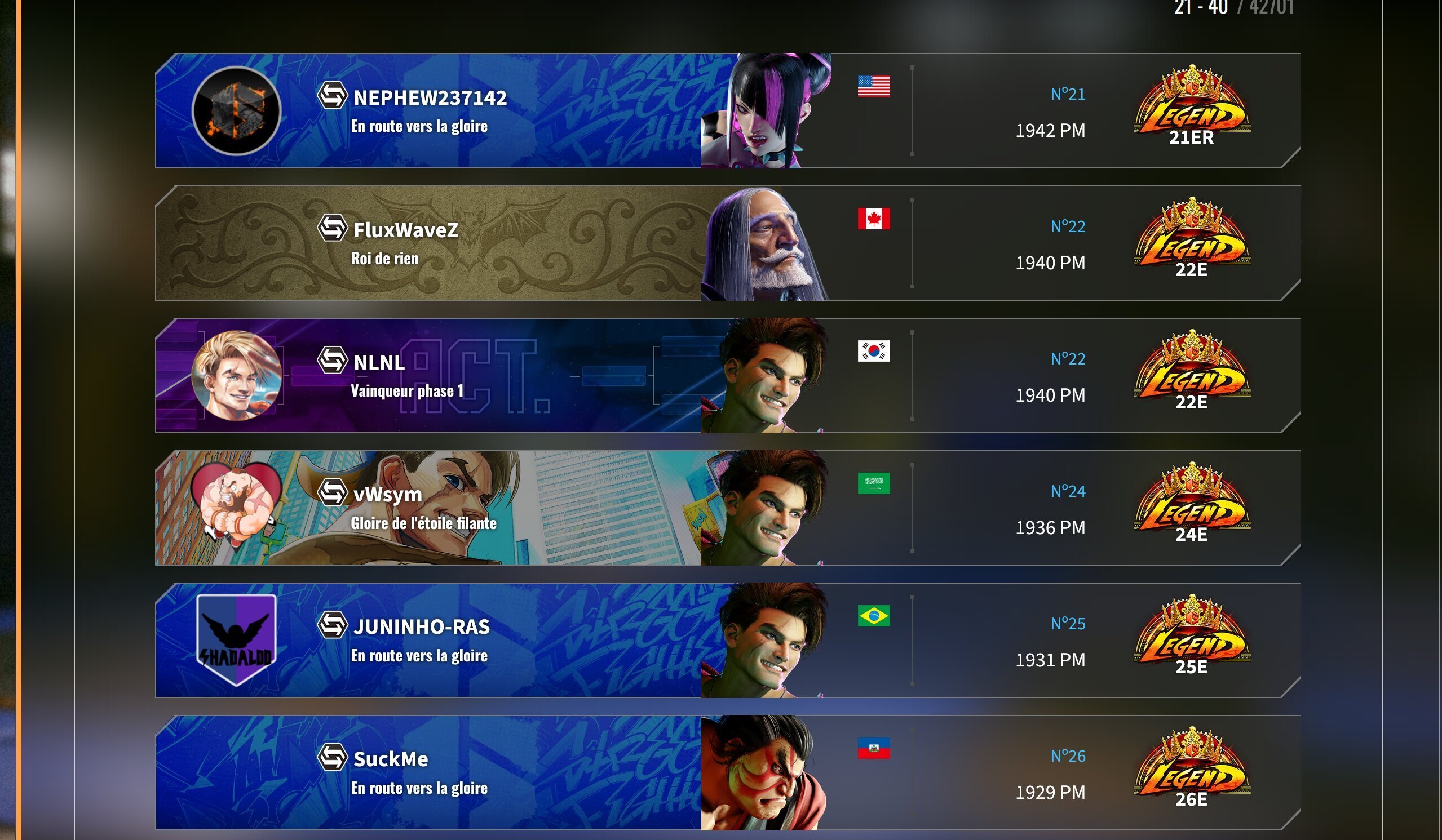 1er Ken Legend = 26ème, 1er Ken nombre PL = 12ème sur le forum Street Fighter VI - 09-11-2023 05 ...