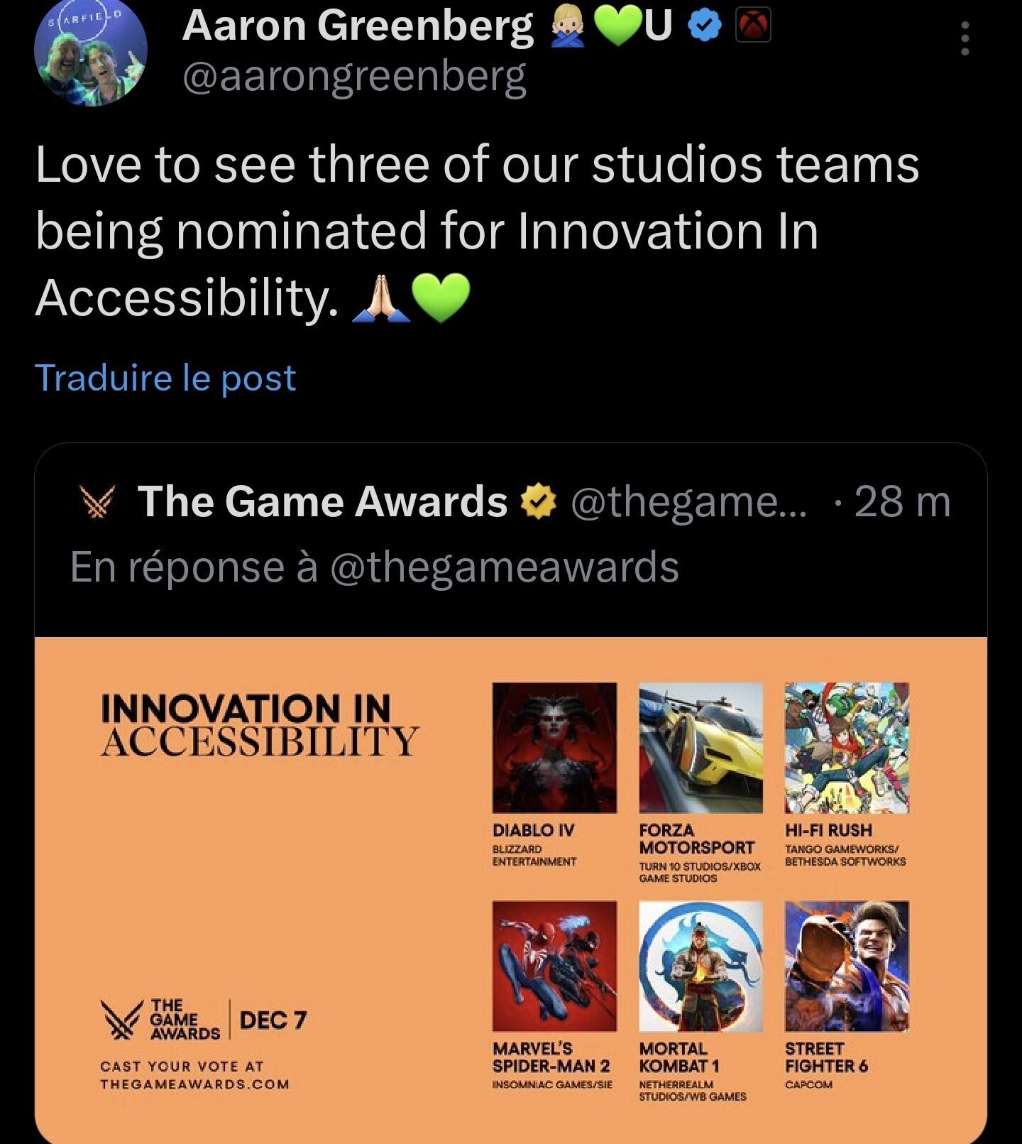 Aaron Greenberg se félicite des trois nomination des studios Xbox aux GOTY sur le forum Guerre ...