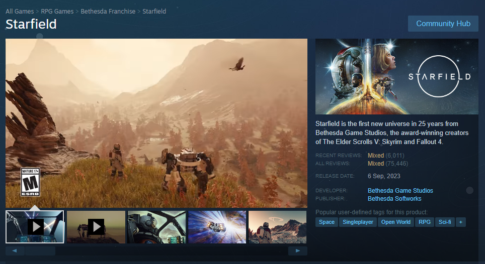 Starfield ce fait officiellement Mixed sur Steam sur le forum Blabla 18 ...