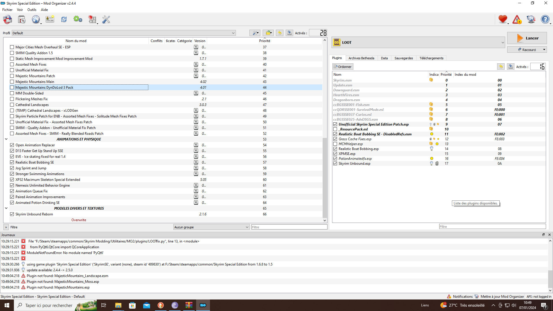 Loot issue : no ESP are showing despite activated in MO2 : r/skyrimmods