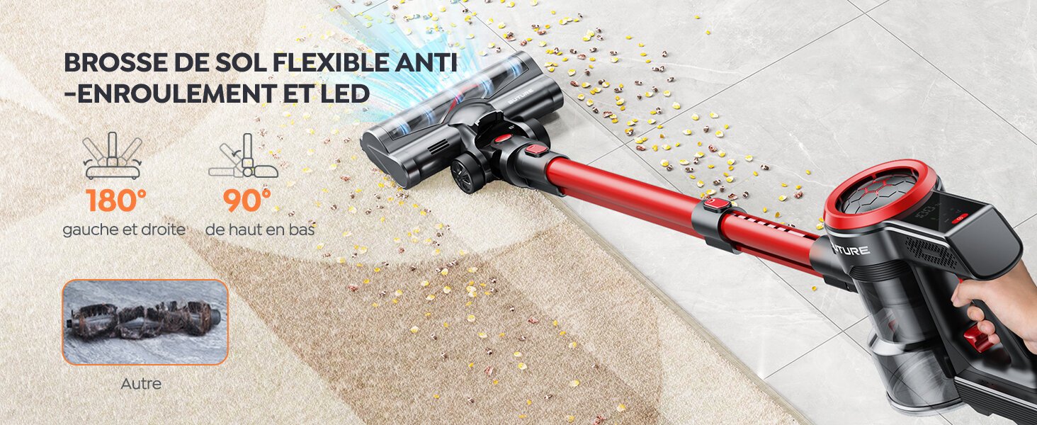 Aspirateur Balai sans Fil BuTure JR700 450W/38kPa -1.5L Écran Tactile ...