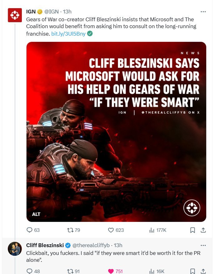 IGN déforme ses propos et se fait remettre en place par Cliff ...
