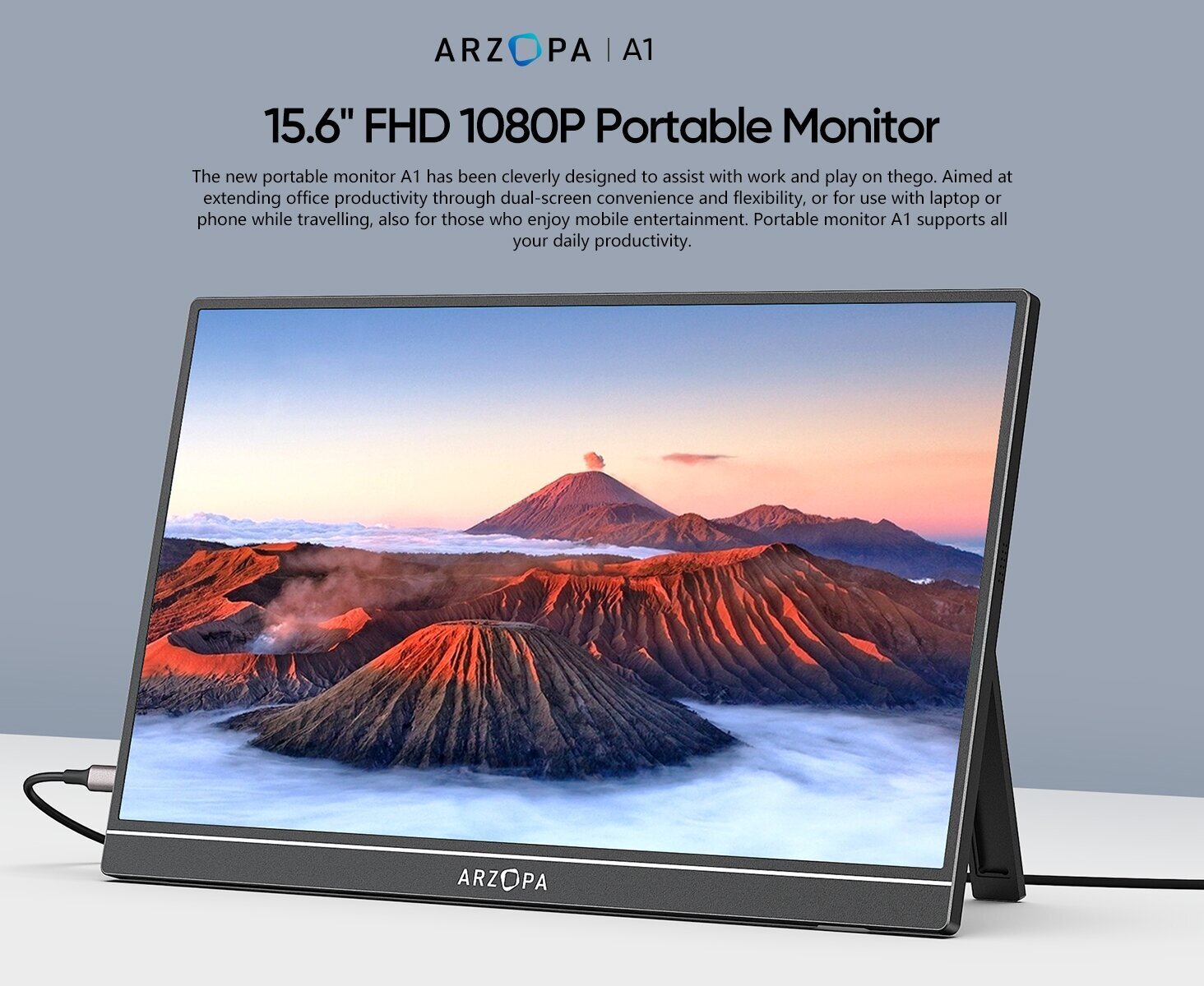 Monitor portabil ARZOPA, 15,6 inci, IPS, HDR, 1920X1080 px, USB C, HDMI ...