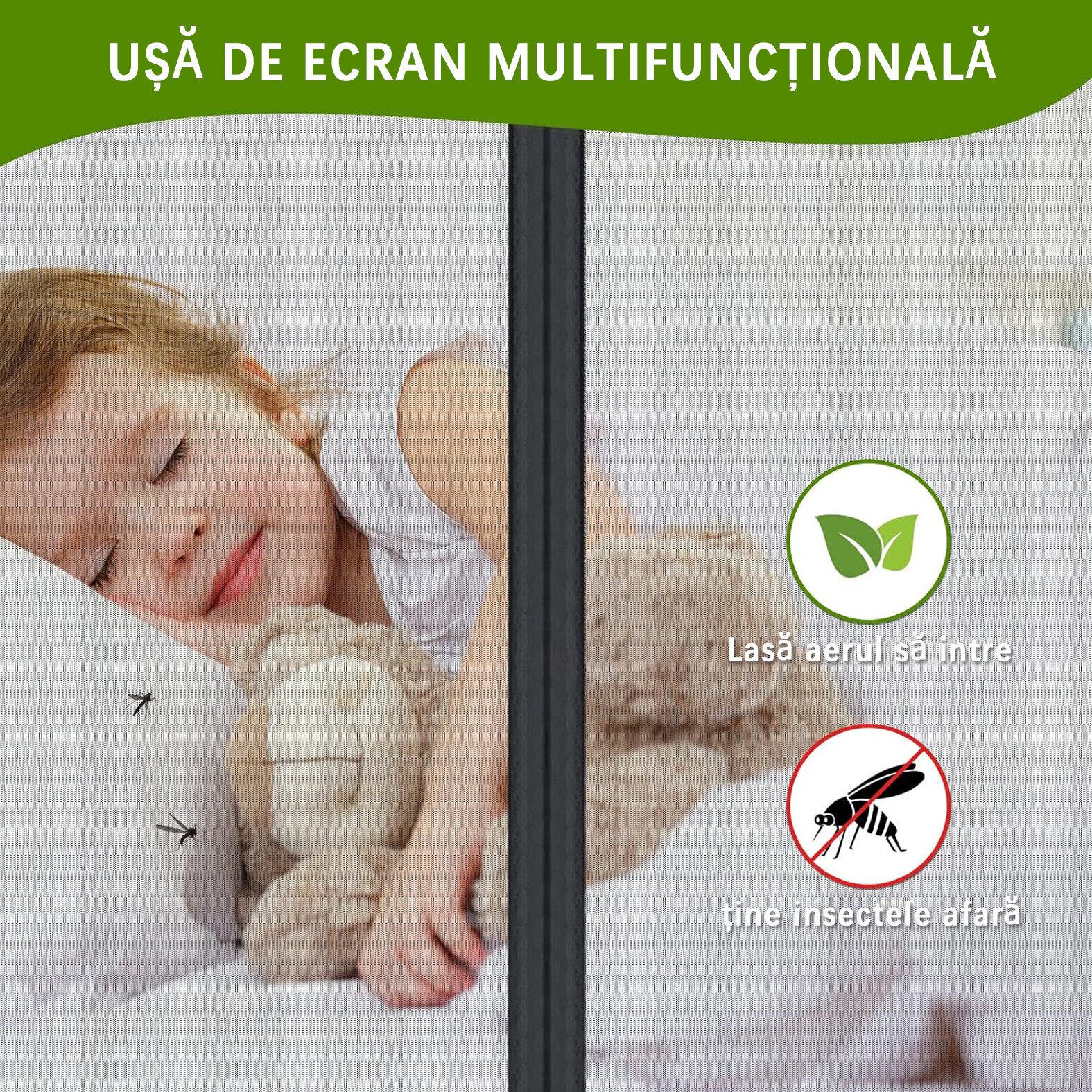 Plasa de insecte pentru usa, Yulinland, inchidere magnetica, usor de ...