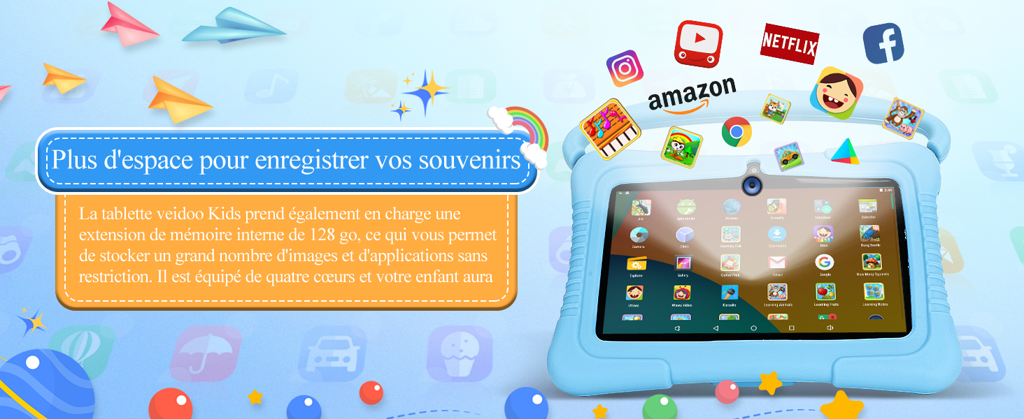 Tablette Enfant 7 Pouces, Veidoo Android 2Go+32Go, Écran Tactile HD, Contrôle Parental ...