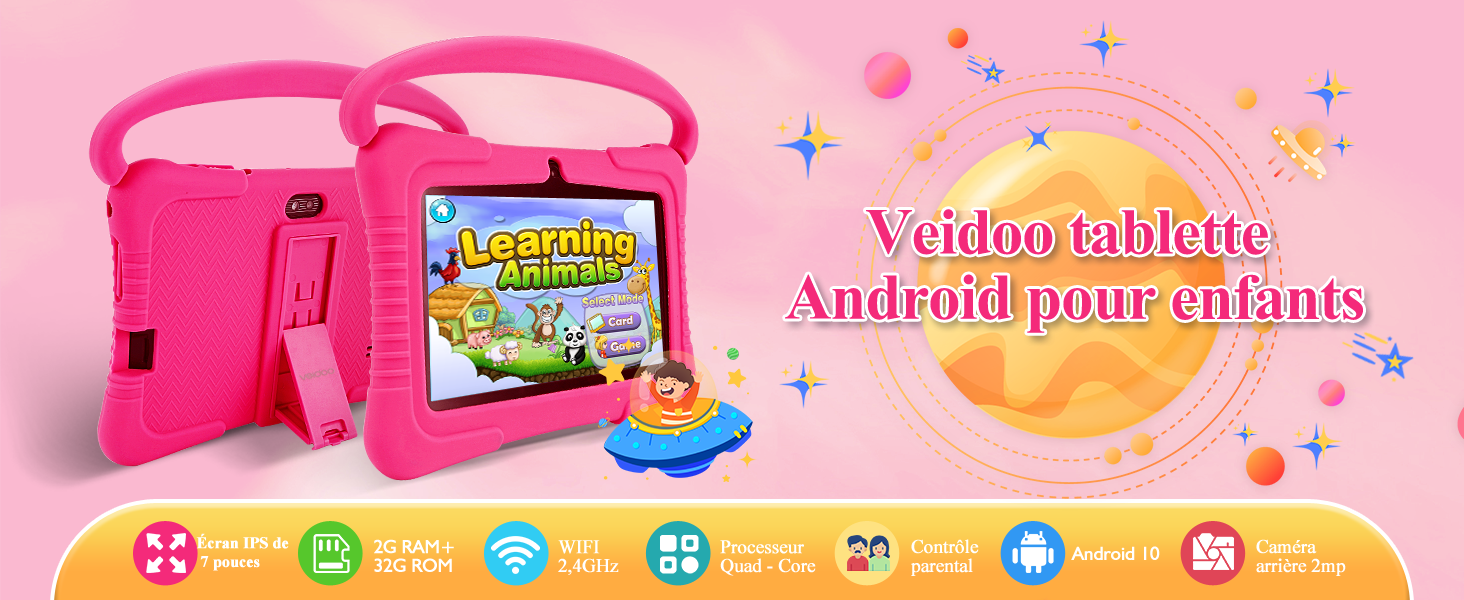 Tablette Enfant 7 Pouces, Veidoo Android 2Go+32Go, Écran Tactile HD, Contrôle Parental ...