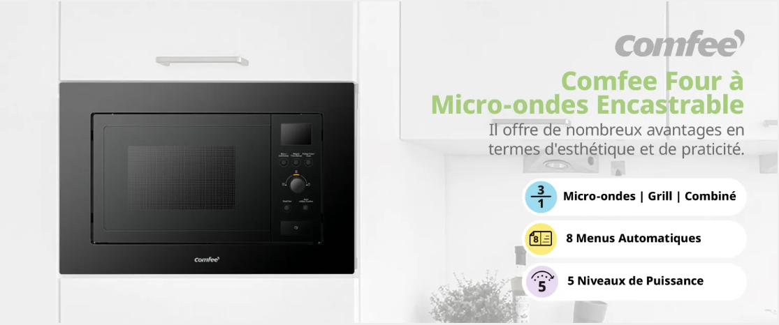 Micro-ondes encastrable COMFEE CBMAG820BJL-BK - 800W - Grill 1000 W ...