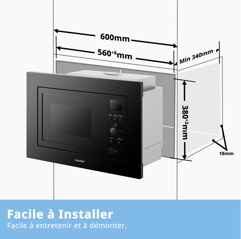 Micro-ondes encastrable COMFEE CBMAG820BJL-BK - 800W - Grill 1000 W ...