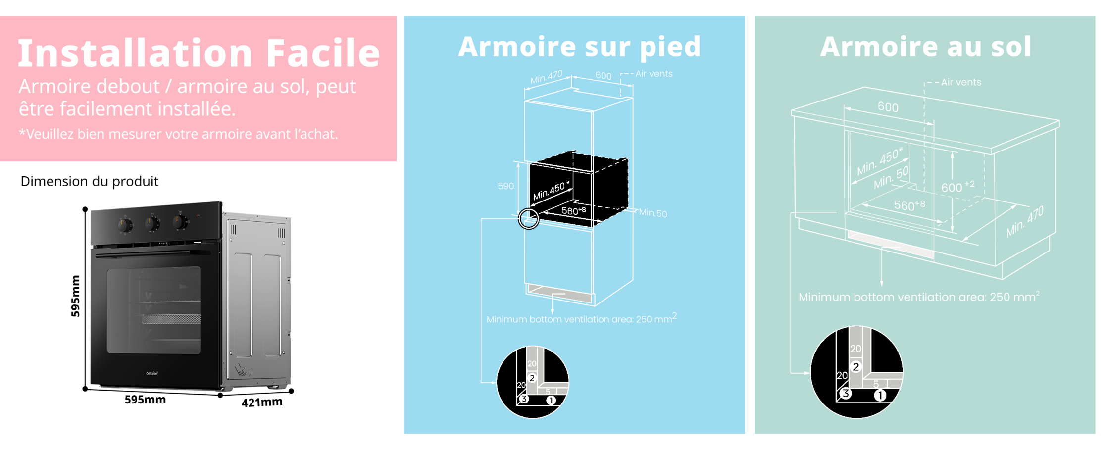 Four encastrable Comfee Four encastrable Air Fry 60 L Noir Classe A ...