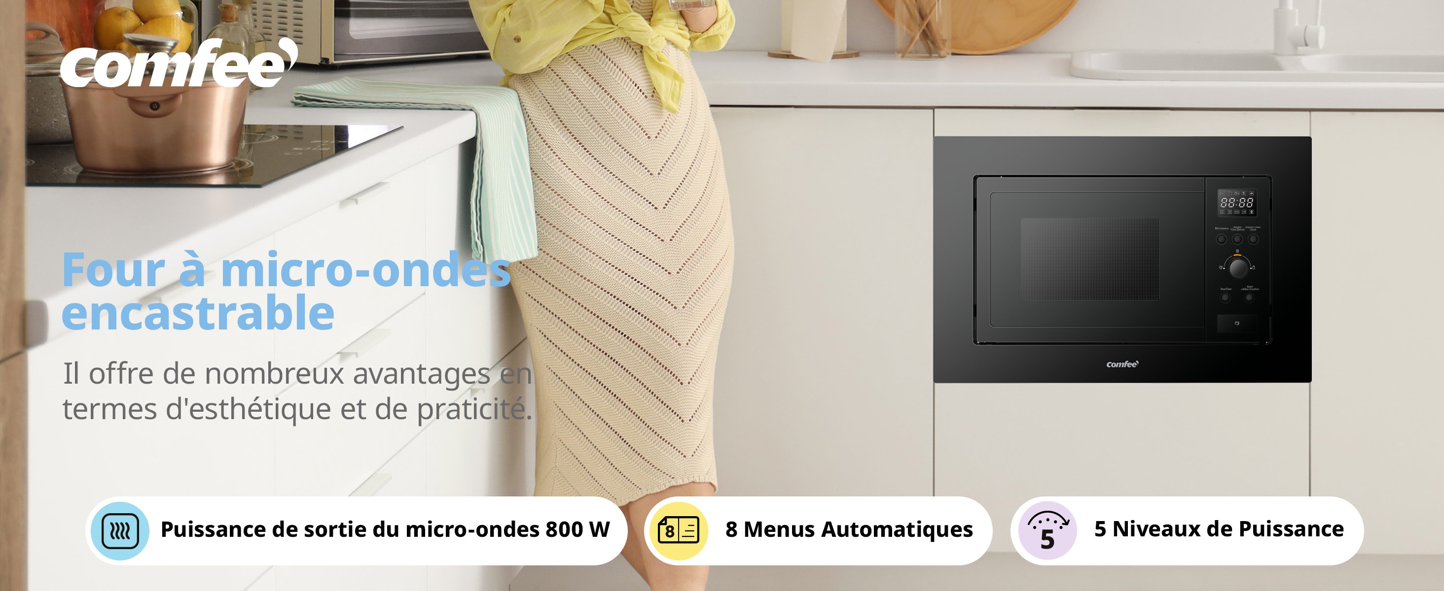 Micro-ondes mono-fonction Comfee Micro-ondes encastrable CBMAM820BJL-BK ...