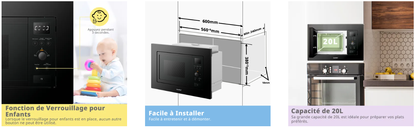 Micro-ondes mono-fonction Comfee Micro-ondes encastrable CBMAM820BJL-BK ...