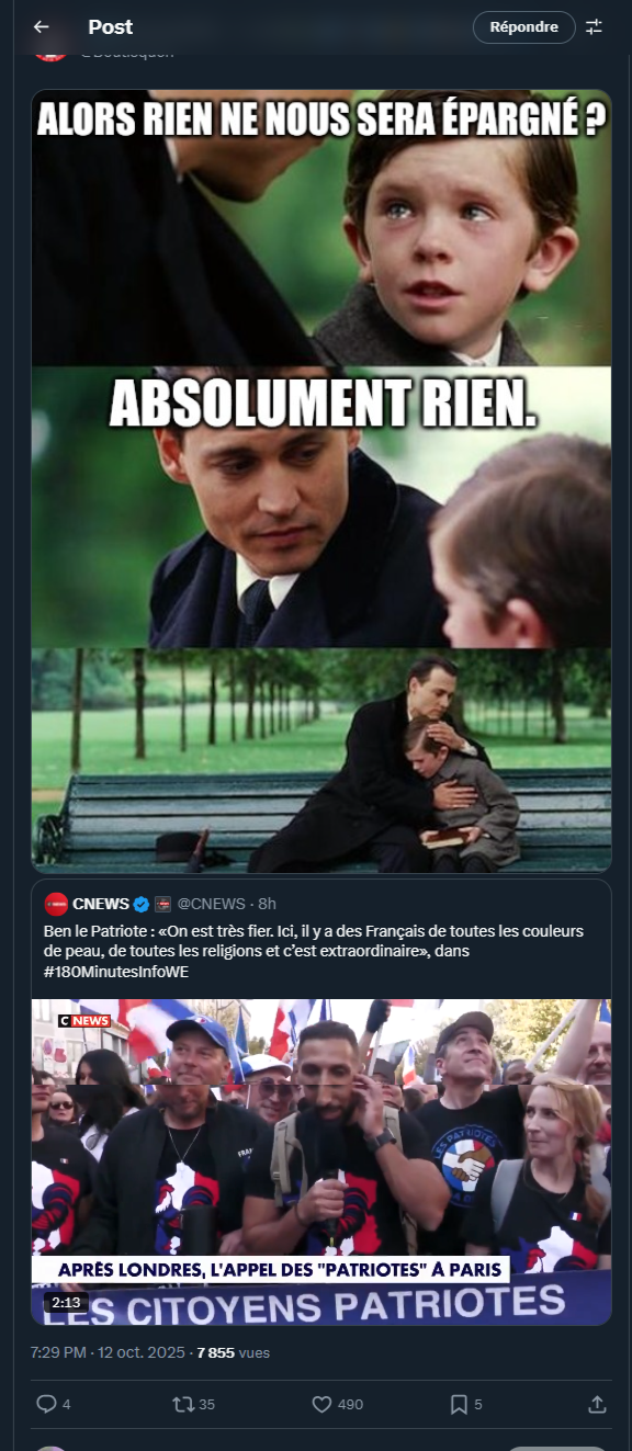 Ben le patriote " il y a des FRANCAIS de toute les COULEURS de peau ...