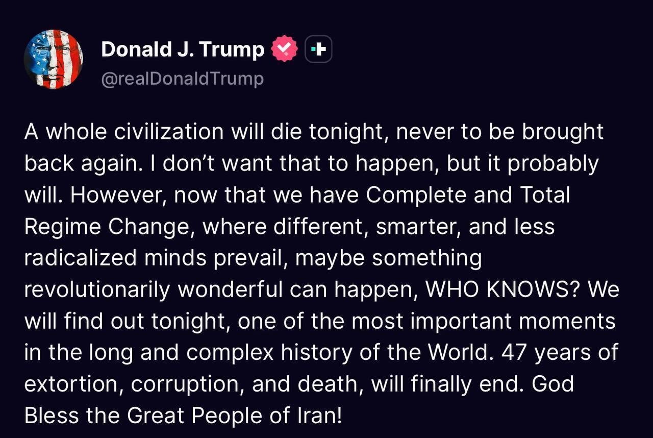 ALERTE 🟥 Trump : "Une CIVILISATION entière va MOURIR ce SOIR" sur le ...