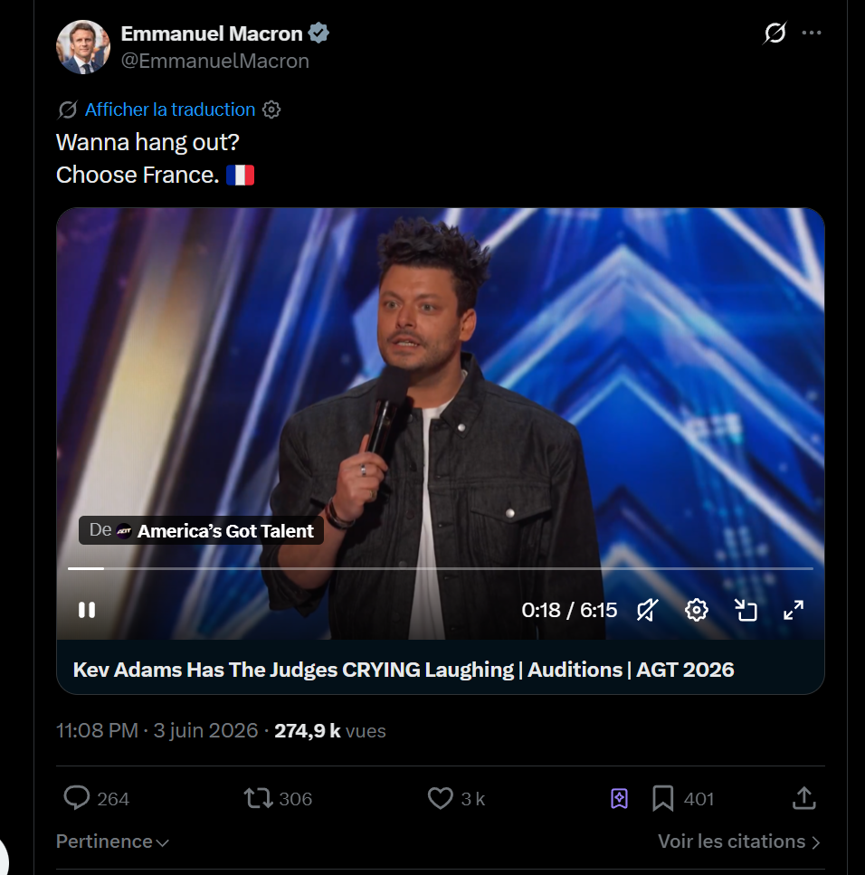 [ALERTE] MACRON fait un post TWITTER sur KEV ADAMS sur le forum Blabla ...