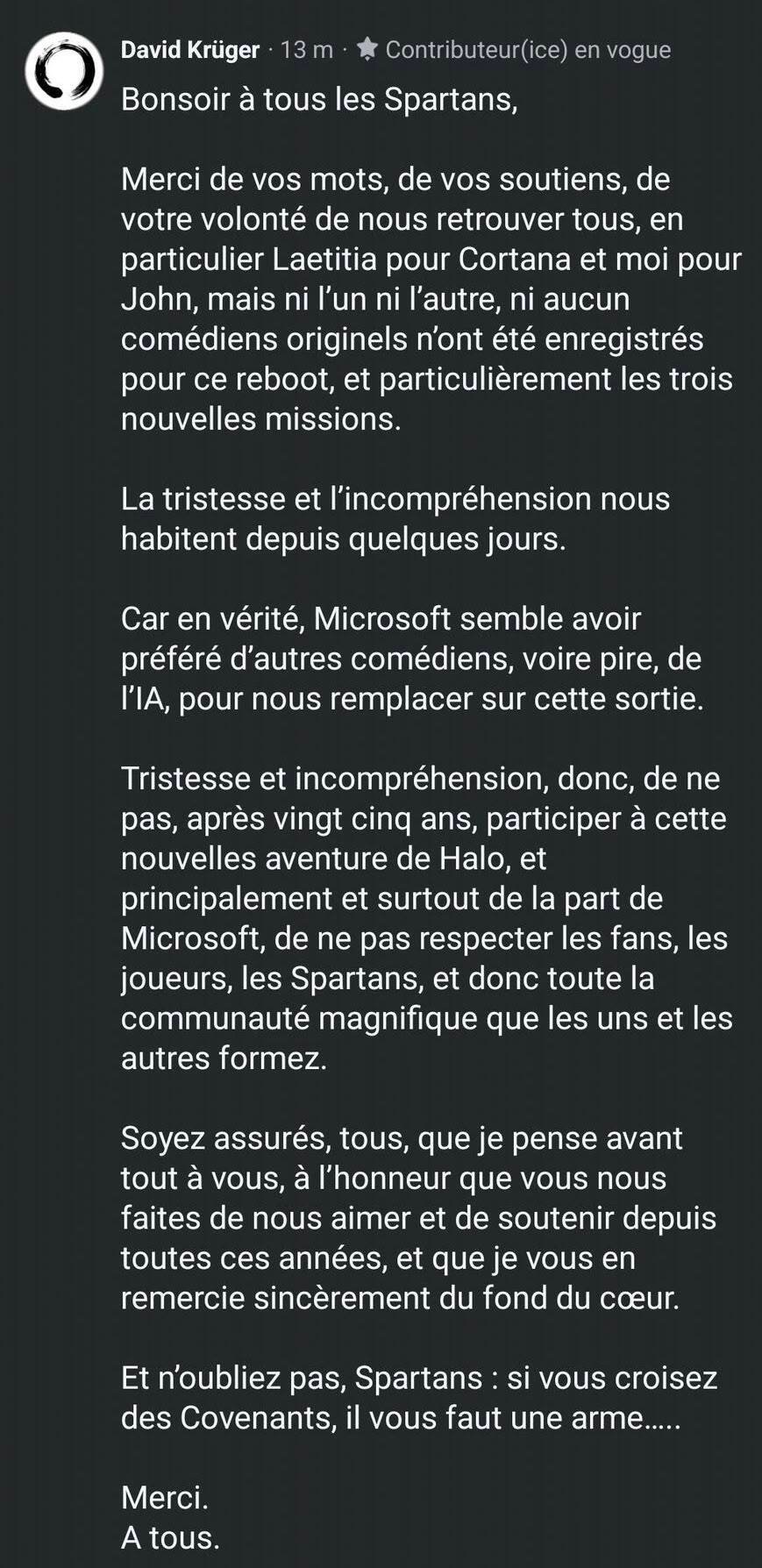 AI voices appear to be used for the French version of Halo Campaign ...